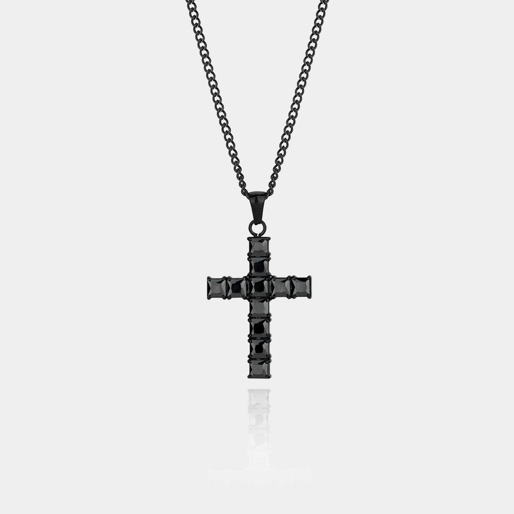 Black Gemstone Cross Pendant - Chain Included | Metzi
